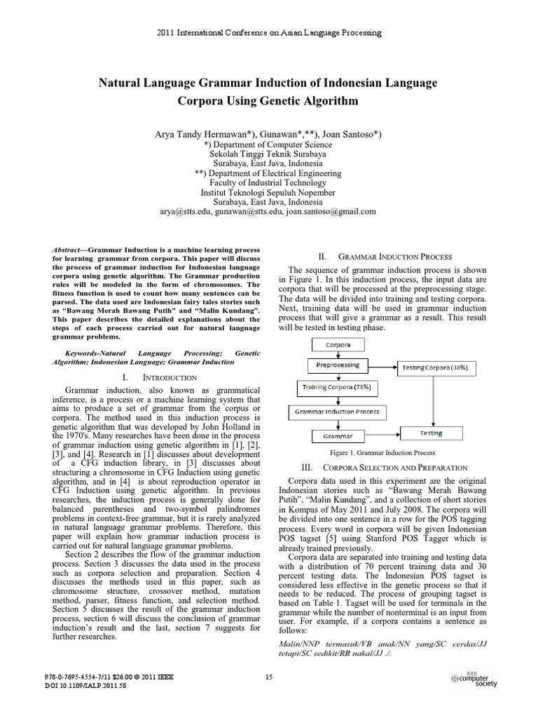 Natural Language Grammar Induction of Indonesian Language Corpora Using Genetic Algorithm | PDF ...