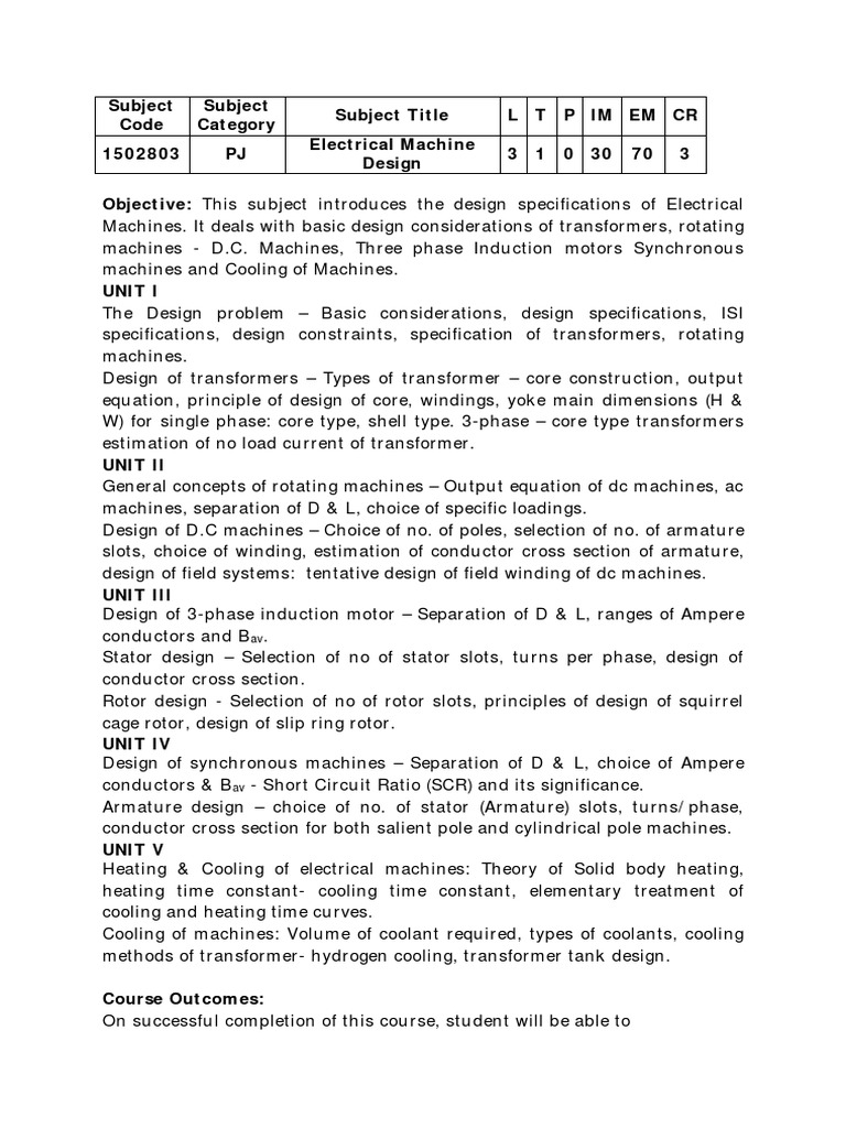 EMD Syllabus | PDF | Electric Motor | Electrodynamics