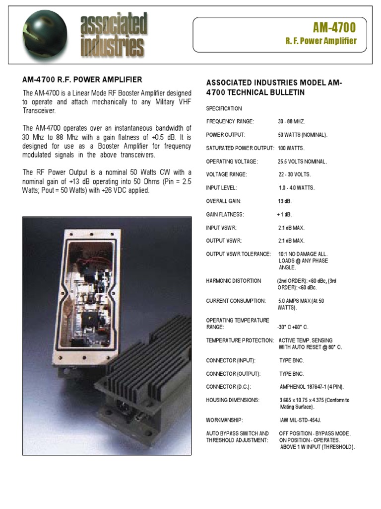 Am-4700 R.F. Power Amplifier Associated Industries Model Am-4700 ...