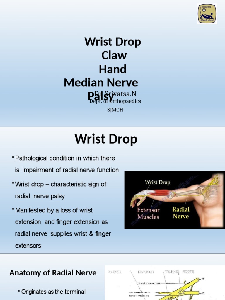 Wrist Drop Claw Hand Median Nerve Palsy: Dr. Srivatsa.N | PDF | Thumb ...