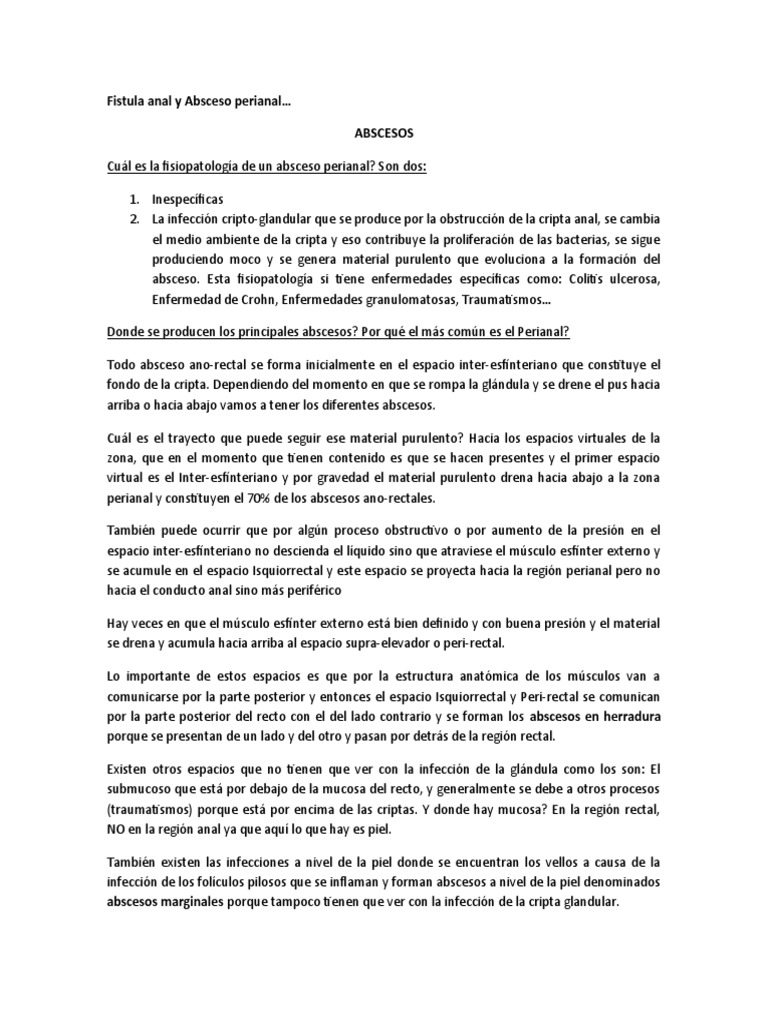 Fistula Anal y Absceso Perianal CIRUGIA OVALLERA | PDF | Recto | Dolor