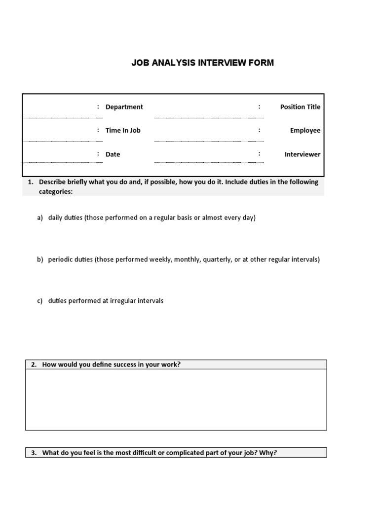 Job Analysis Interview Form | PDF | Economies | Cognition