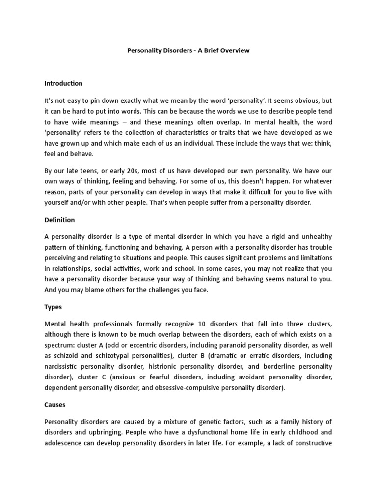 Personality Disorders - A Brief Overview | PDF | Personality Disorder ...