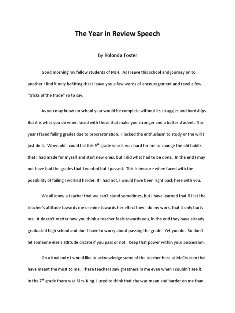 The Year in Review Speech | PDF