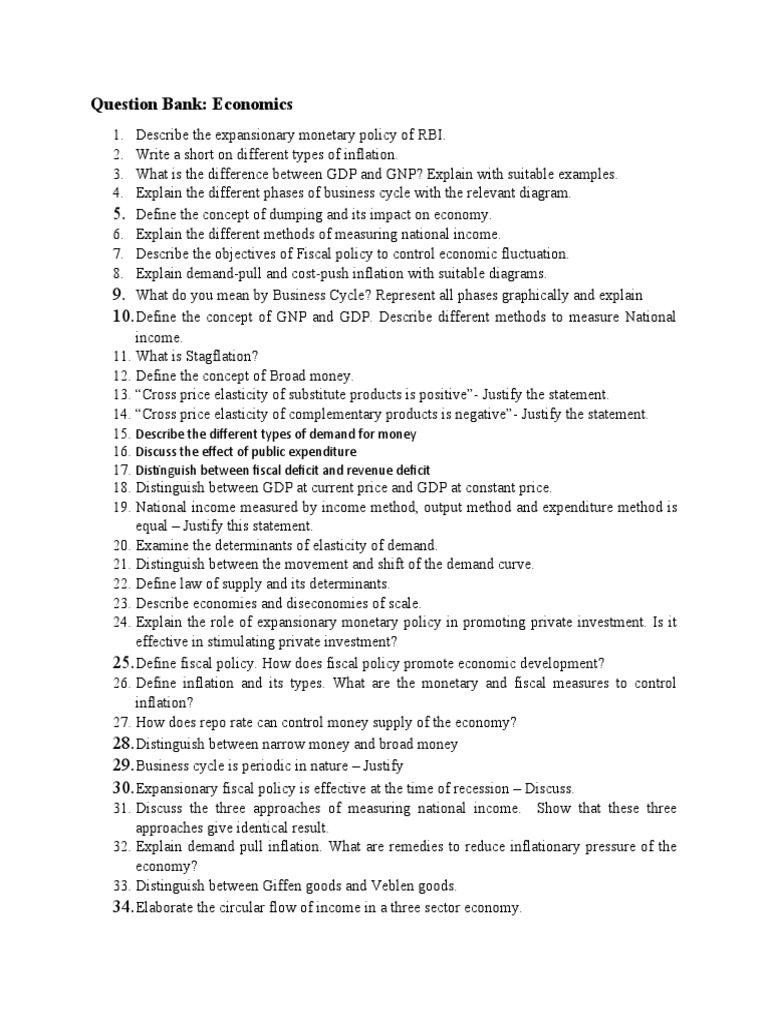 Eco Question Bank | PDF | Demand | Economics