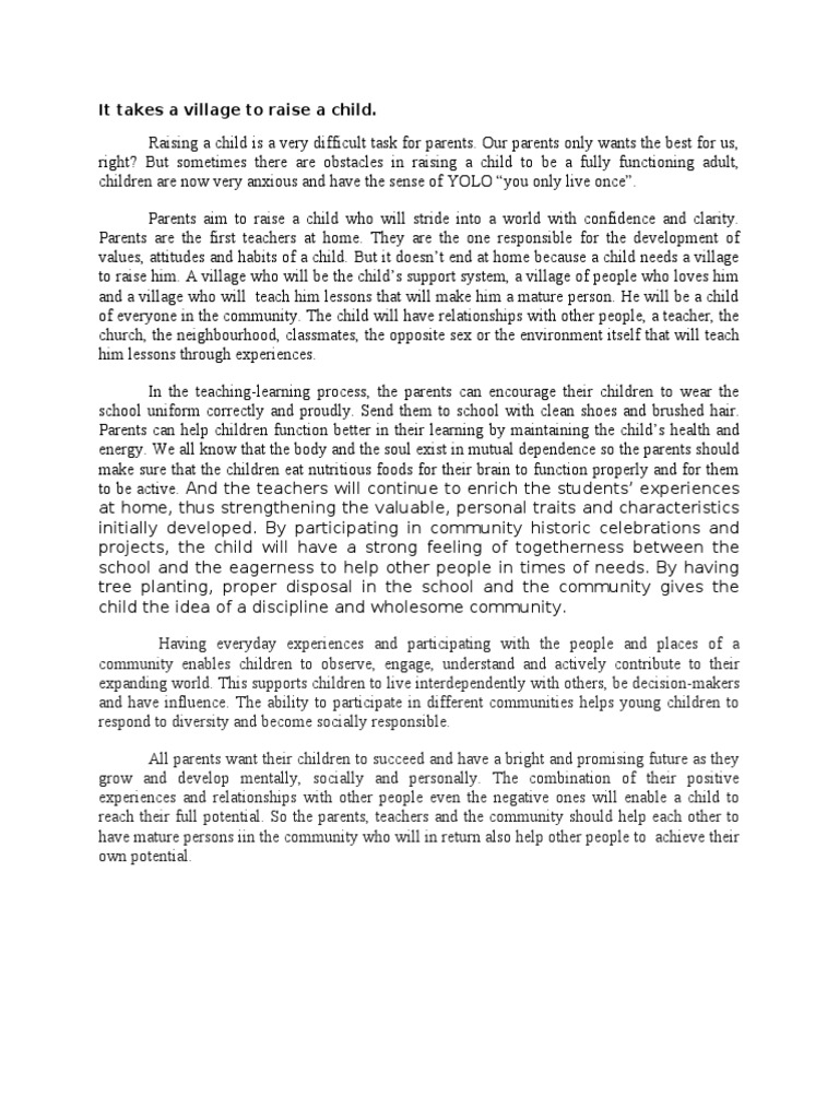 It Takes A Village To Raise A Child | PDF | Community | Teachers