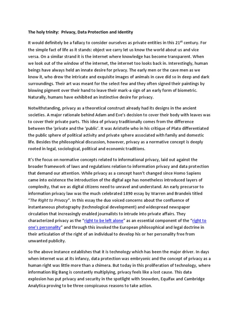 The Holy Trinity: Privacy, Data Protection and Identity: Right To Be ...
