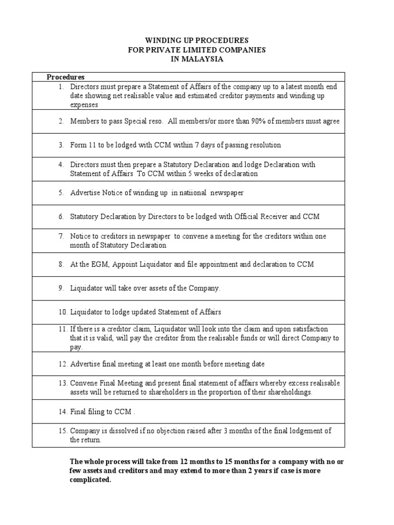 Winding Up Procedures in Malaysia | PDF | Business | Finance & Money ...