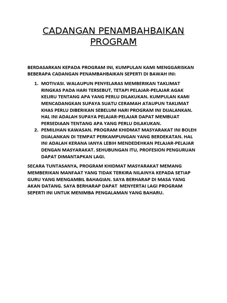 Cadangan Penambahbaikan Program | PDF
