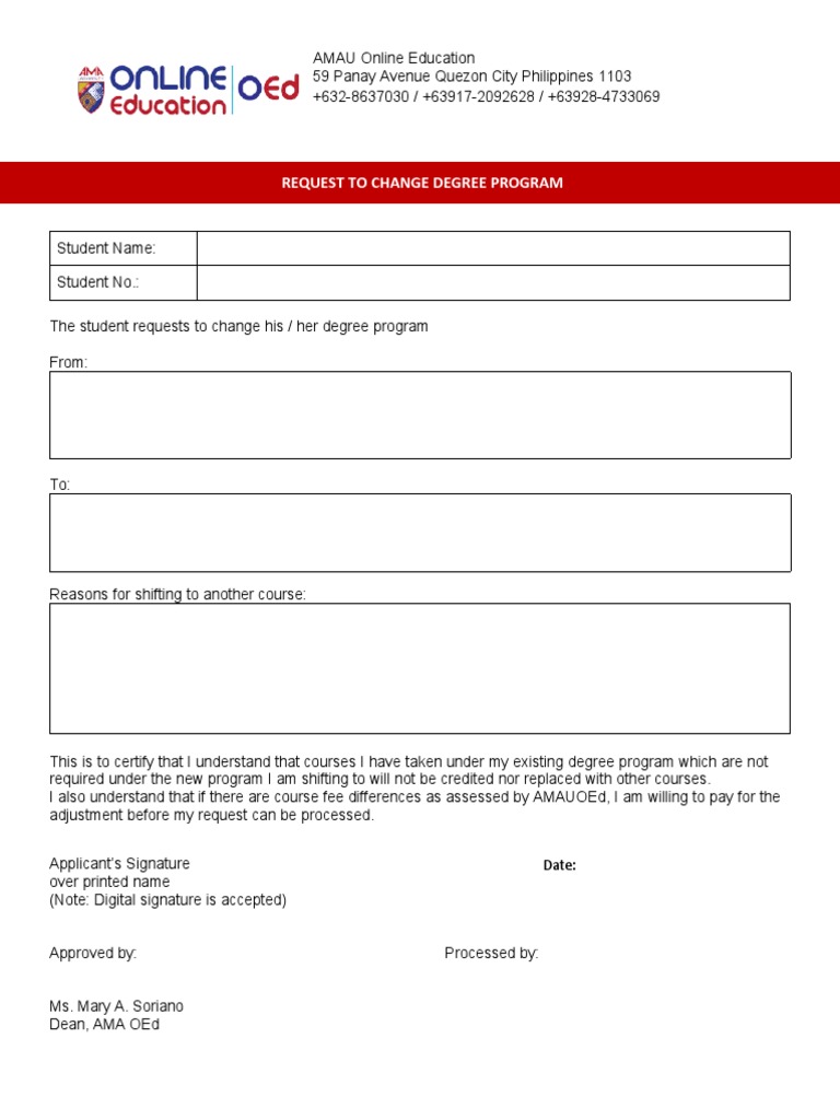 Change of Degree Program Form | PDF