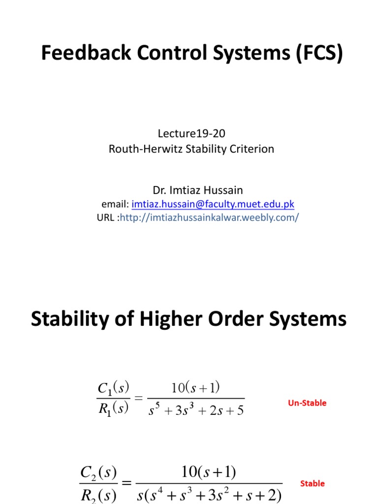 Determining System Stability Through Routh-Hurwitz Analysis and ...