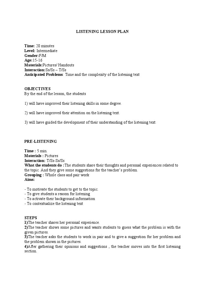 Listening Lesson Plan | PDF | Lesson Plan | Teachers