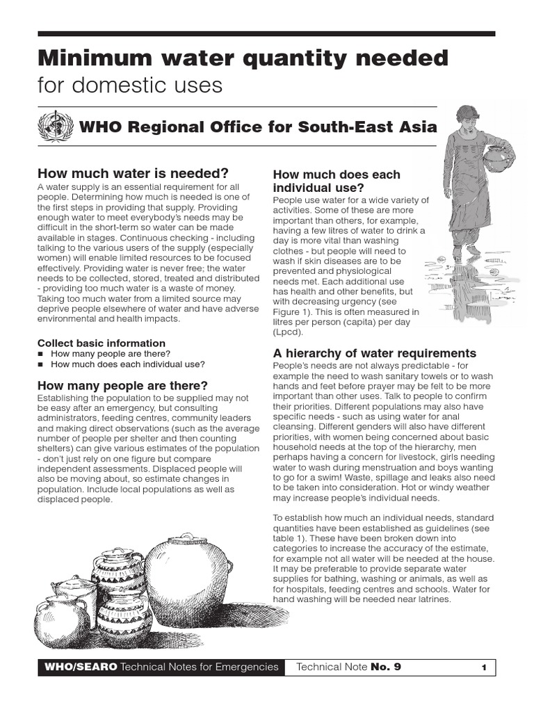 WHO Minimum Water Quantity Needed For Domestic Use | PDF | Drinking ...