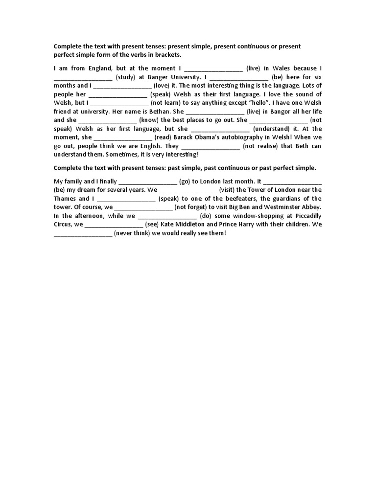 Present Tenses Completion Exercise | PDF