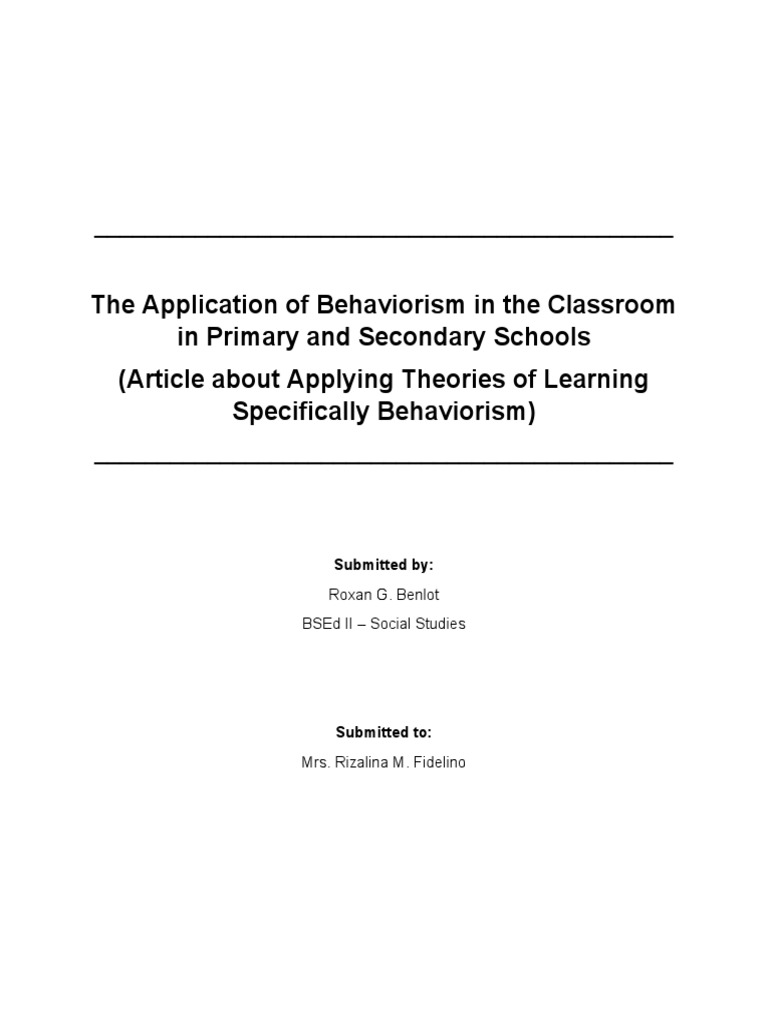 Application of Behaviorism in Classroom Settings | PDF | Reinforcement ...