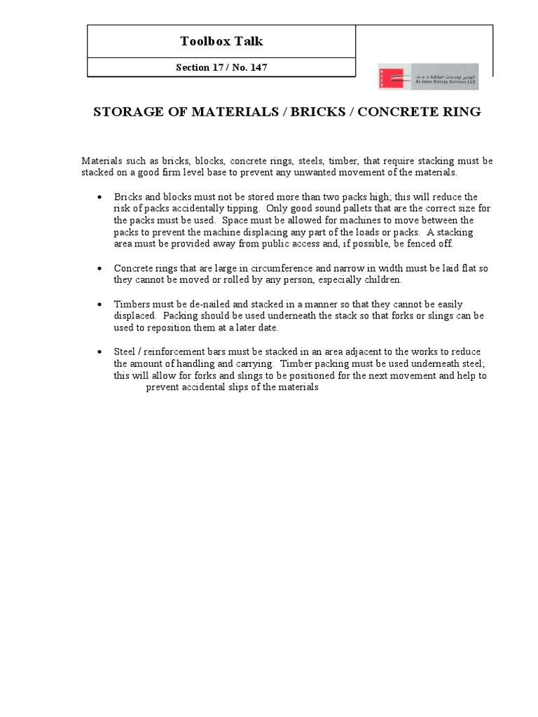 TBT Storage of Materials | PDF