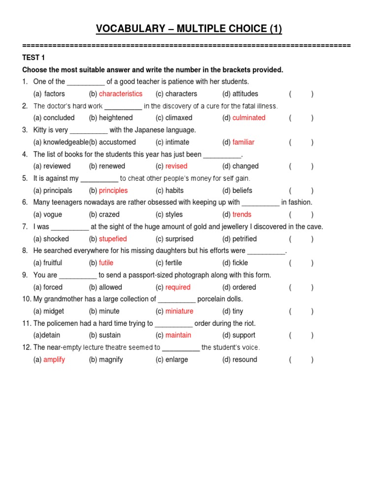 Vocabulary O Level - TEST 1-15 | PDF