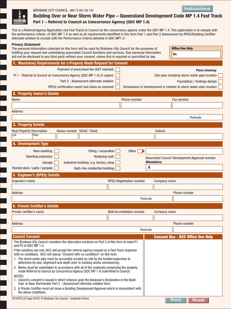 Building Over or Near Storm Water Pipe - Queensland Development Code MP ...