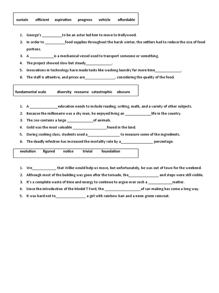 Academic Vocabulary Exercise | PDF | Foods