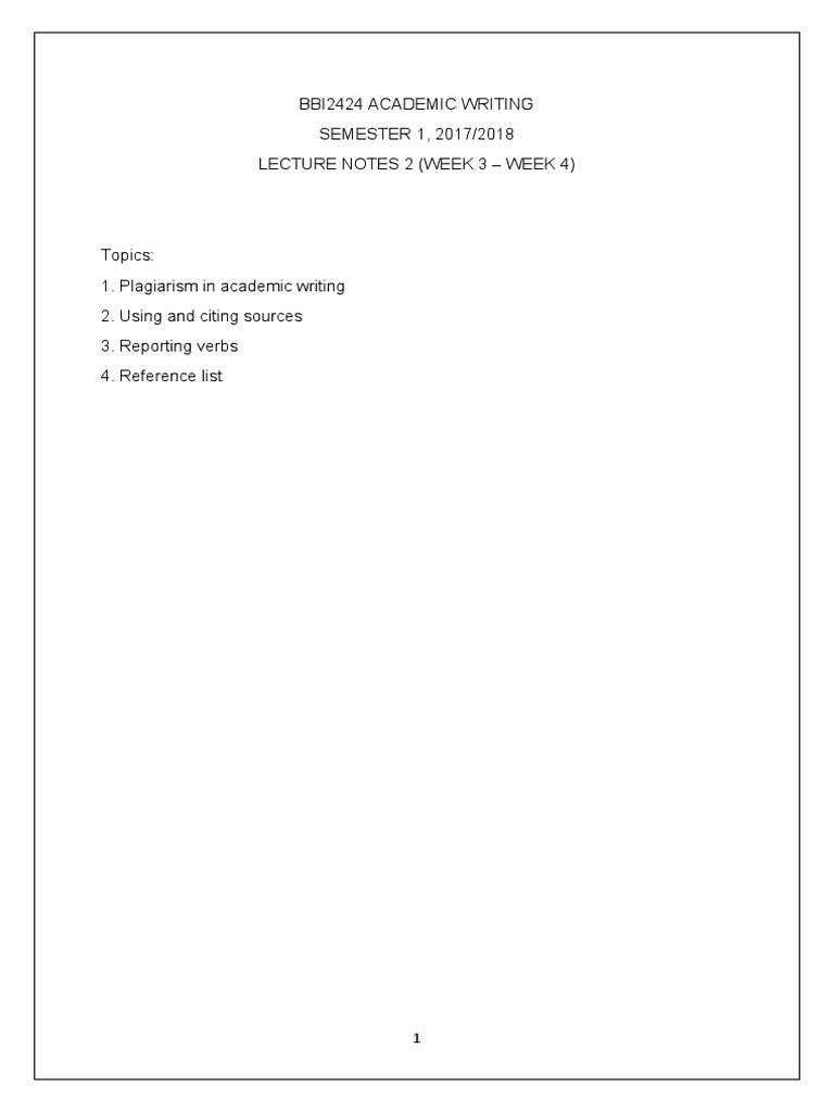 Bbi2424 Lecture Notes 2 (Week 3-4) - Plagiarism & Citation ...