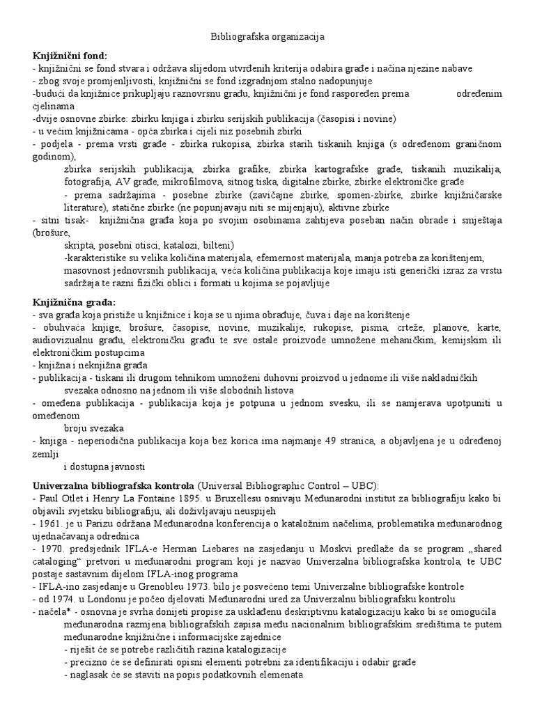 Bibliografska Organizacija Moja Skripta | PDF