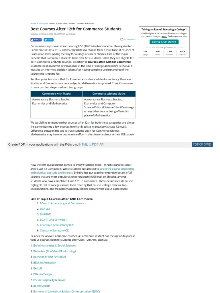 Best Courses After 12th For Commerce Students: Home All Articles | PDF ...