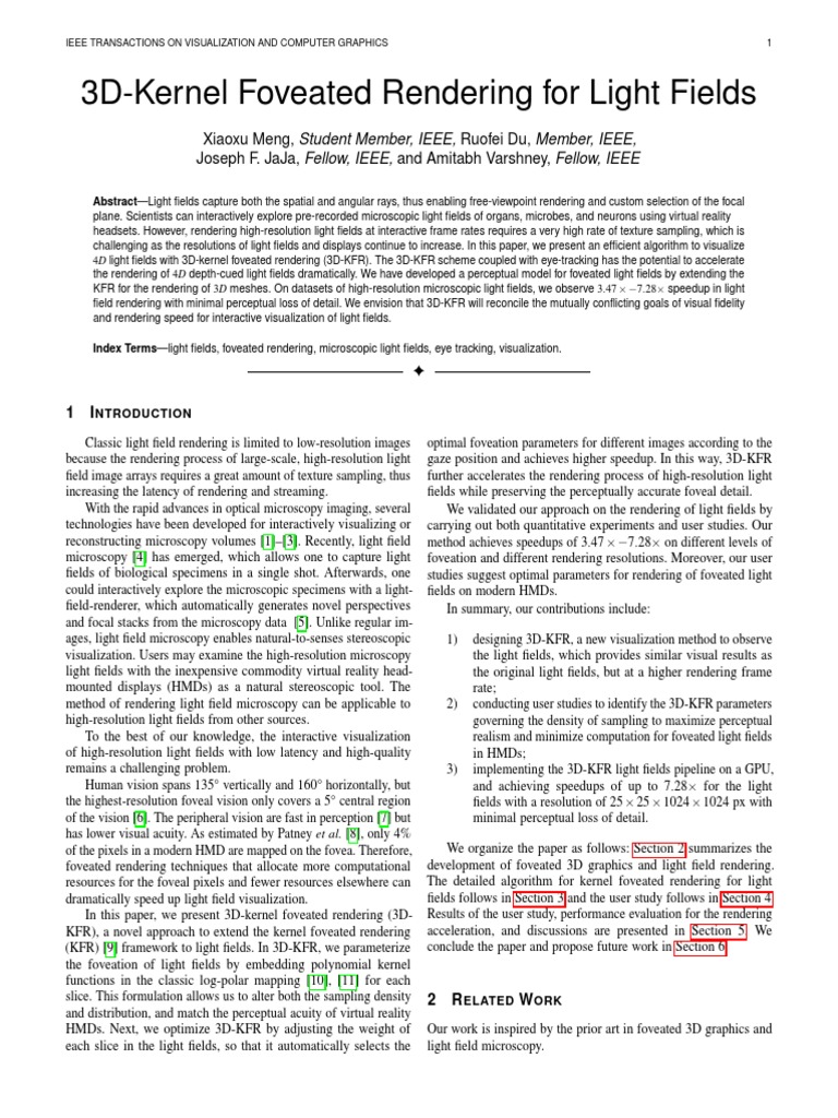 3D-Kernel Foveated Rendering For Light Fields | PDF | Rendering (Computer Graphics) | Microscopy