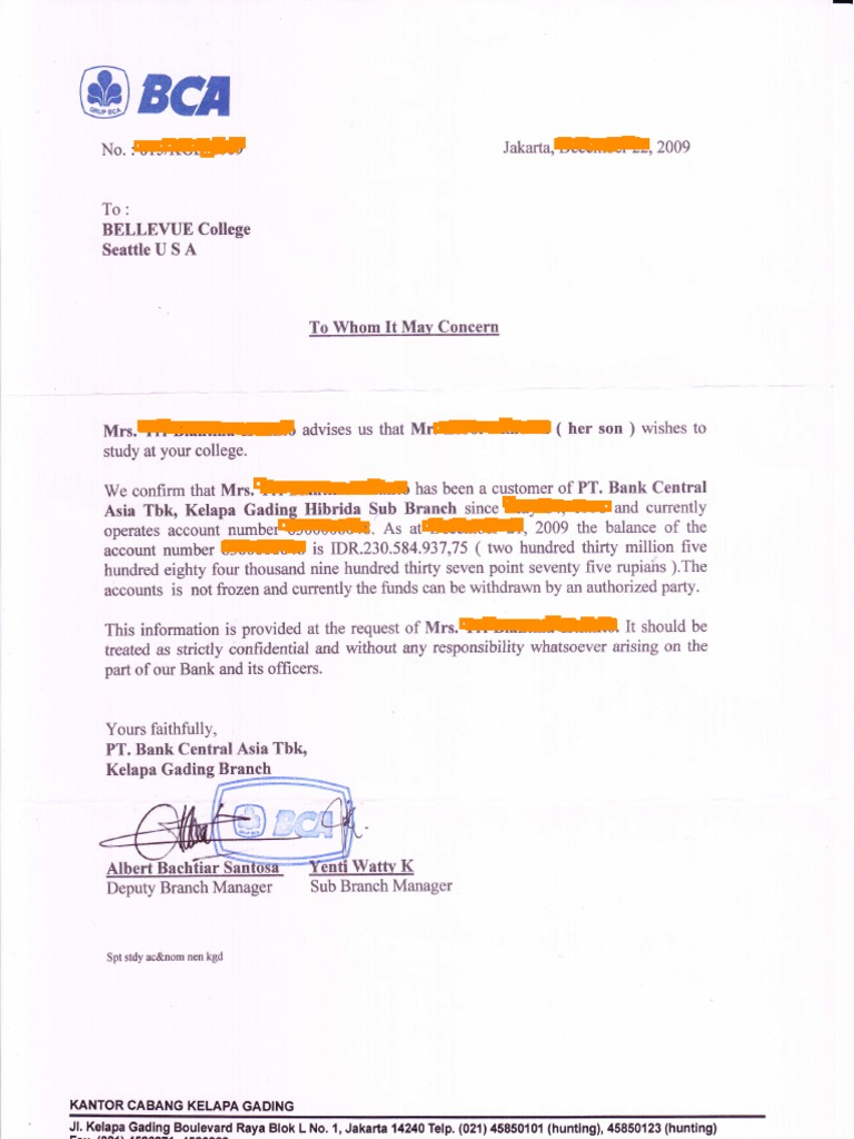 Contoh Bank Reference - BCA | PDF