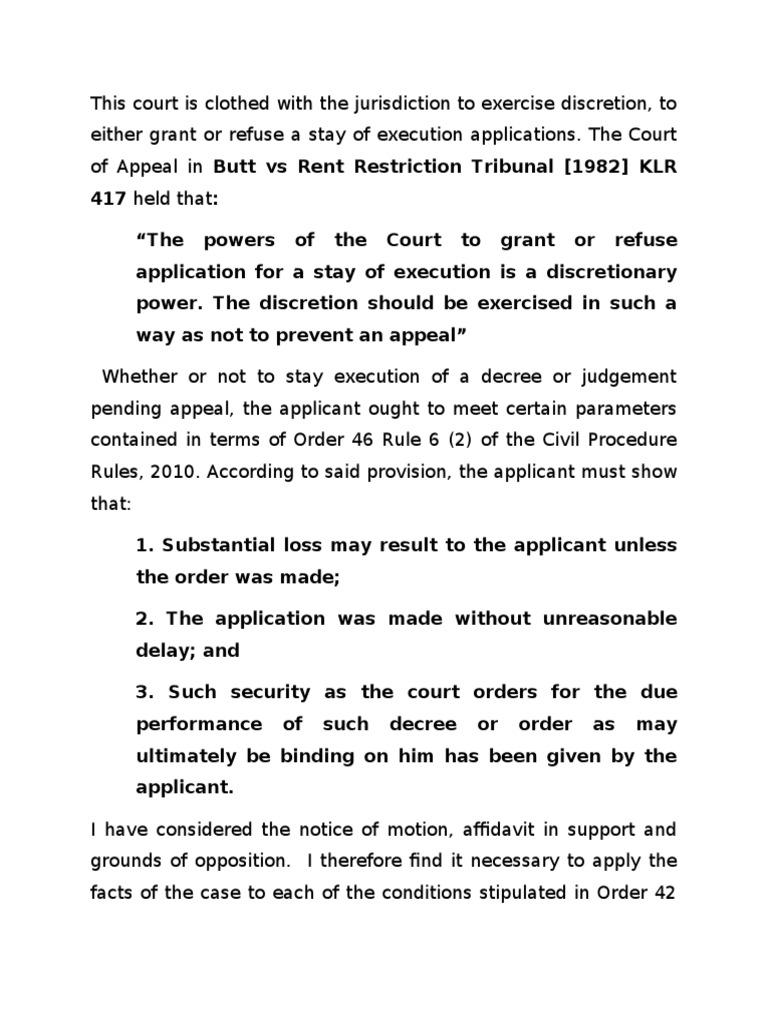 Stay of Execution | PDF | Judgment (Law) | Discretion