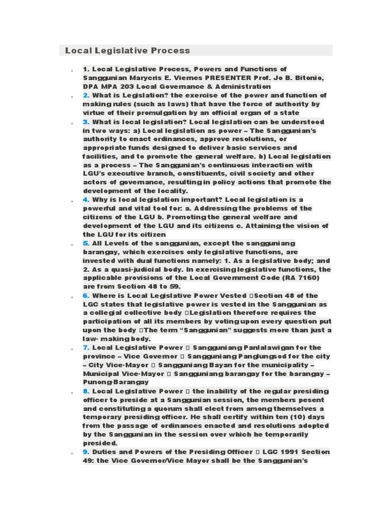 Local Legislative Process | PDF | Committee | Constitutional Law