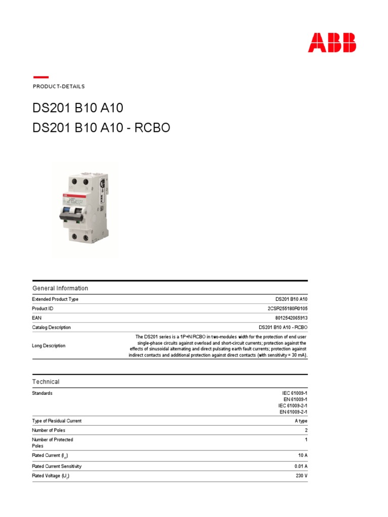 DS201 B10 A10 RCBO Circuit Breaker | PDF | Insulator (Electricity ...