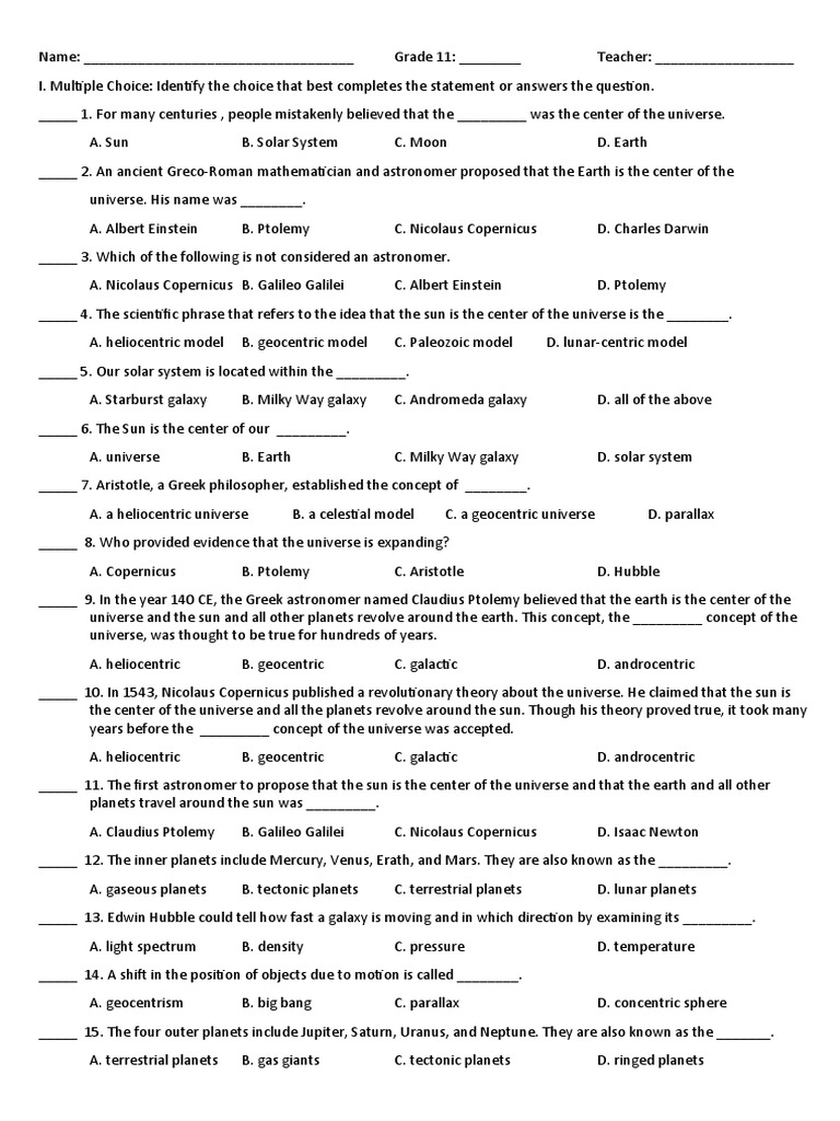 QUIZ Universe Solar | PDF | Planets | Heliocentrism