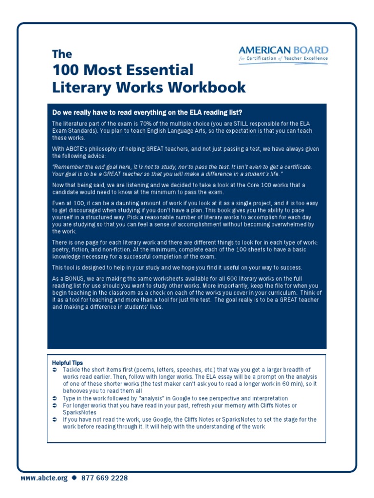 100 Most Essential Literary Works Workbook: Do We Really Have To Read ...