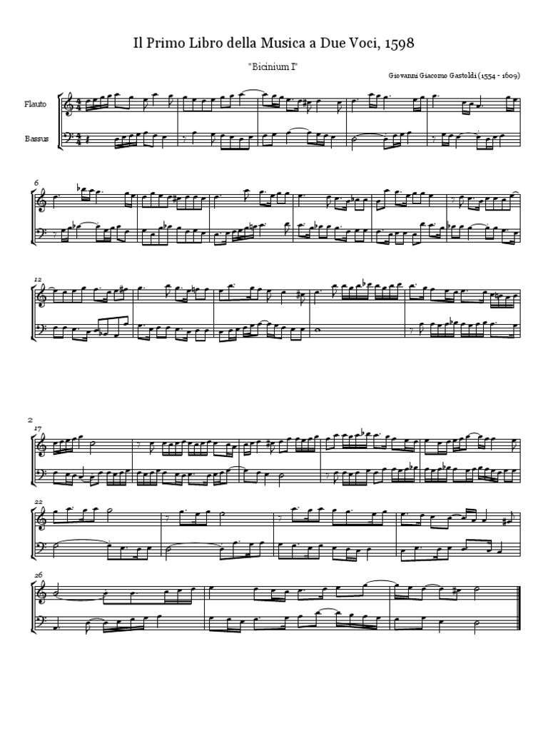 Gastoldi - Bicinium 1 FL Alto e VC | PDF | Woodwind Instruments | Common Practice Period