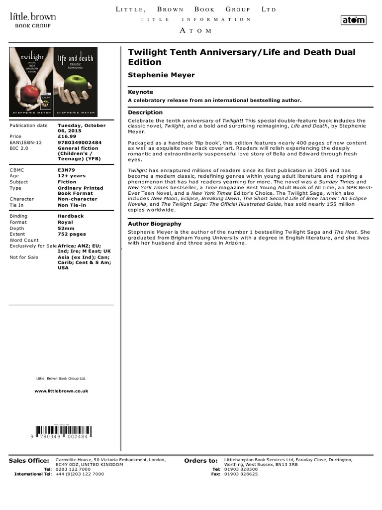 Twilight Tenth Anniv HB PDF | PDF | Twilight (Novel Series) | Publications