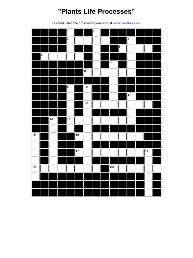 Plant Life Processes Crossword Puzzle | PDF | Trees | Seed