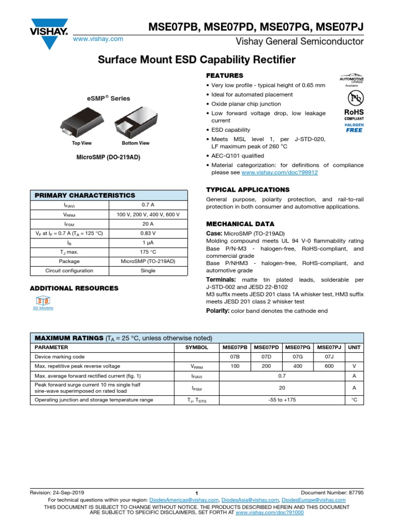 Mse07Pb, Mse07Pd, Mse07Pg, Mse07Pj: Vishay General Semiconductor | PDF ...