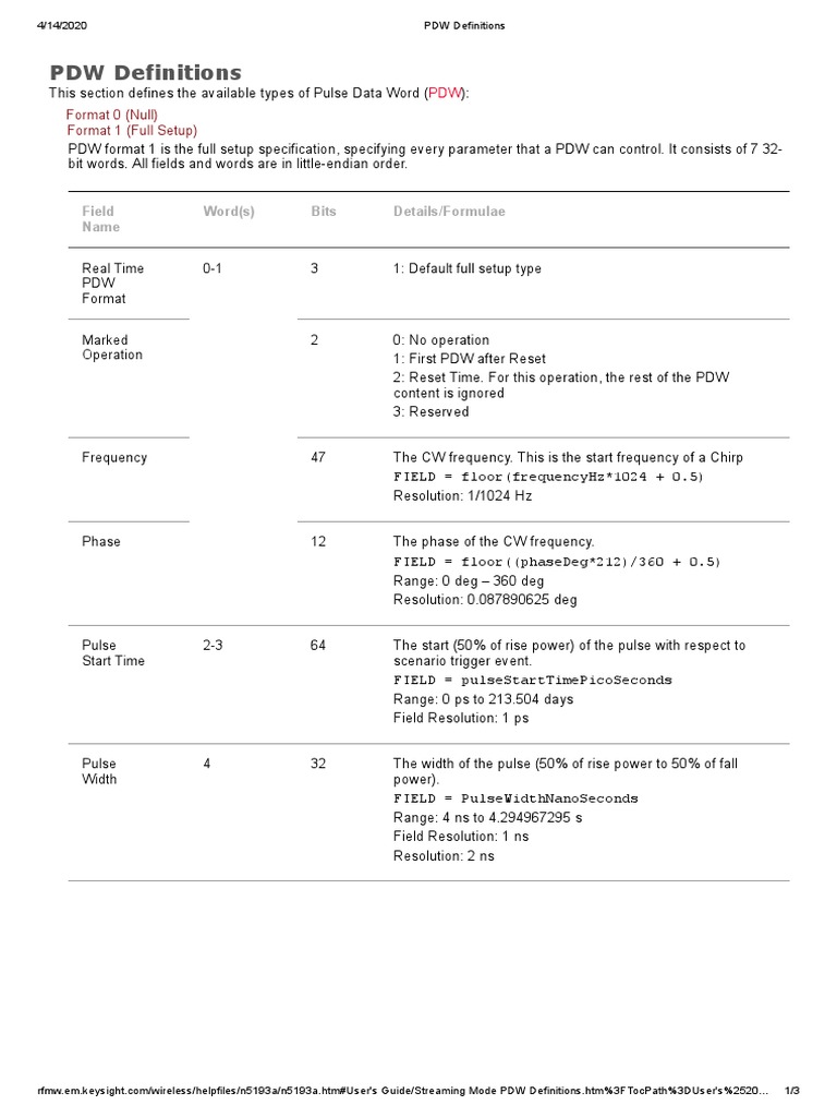 PDW Definitions for N5193A | PDF | Hertz | Information And ...