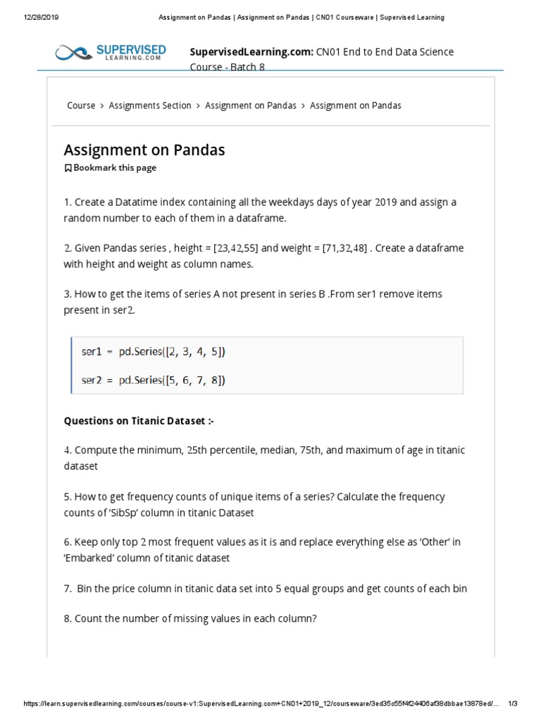 Assignment On Pandas - Assignment On Pandas - CN01 Courseware - Supervised Learning PDF | PDF ...