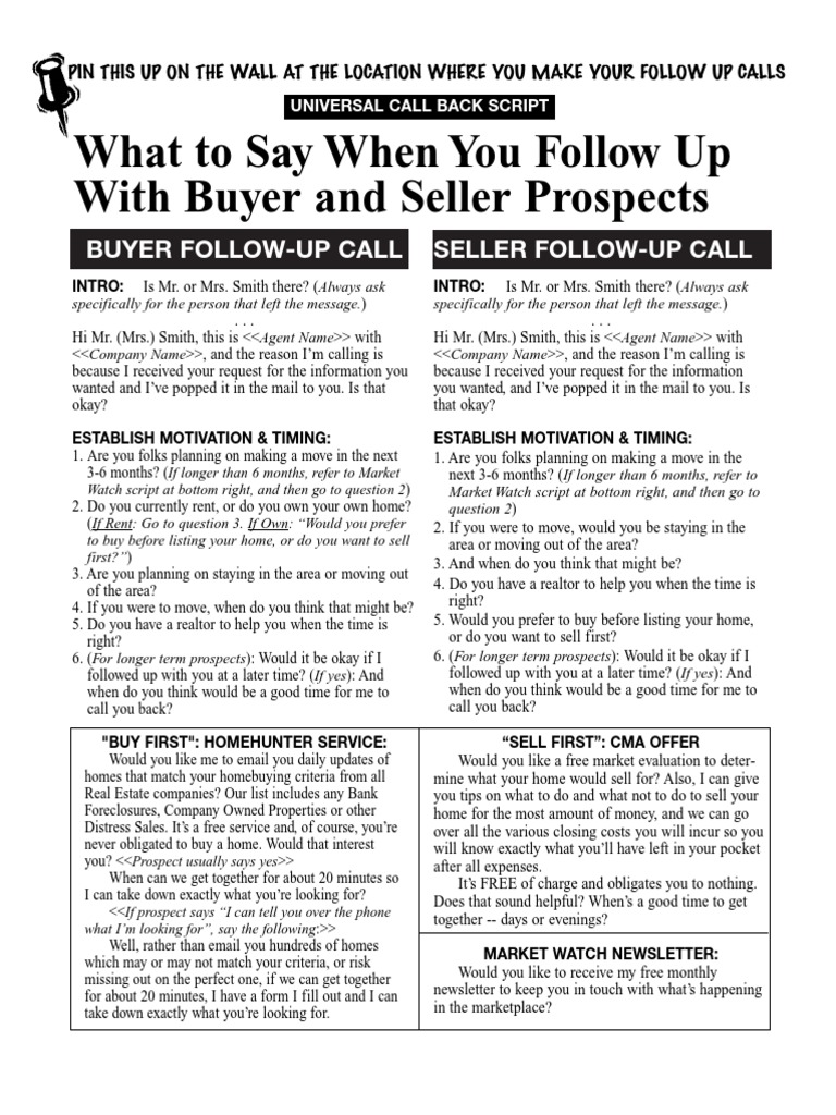 Universal Follow Up Script | PDF | Real Estate Broker | Real Estate Law