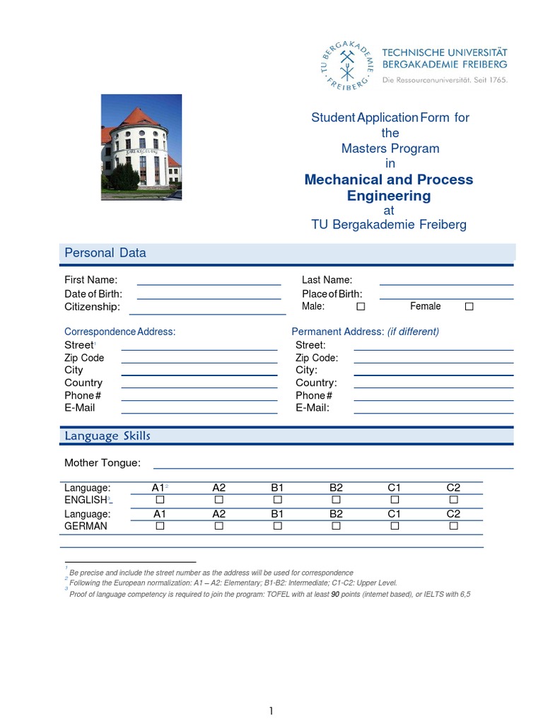 Student Application Form For The Masters Program In: Mechanical and ...