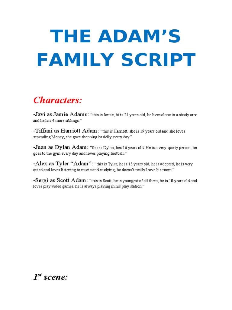 The Adam'S Family Script: Characters | PDF