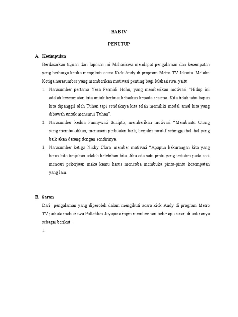 BAB IV Laporan Kick Andy | PDF | Karier & Perkembangan