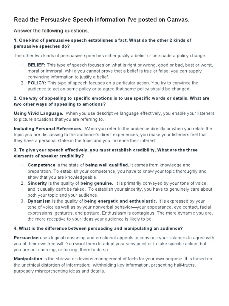 Read The Persuasive Speech Information I've Posted On Canvas | PDF ...