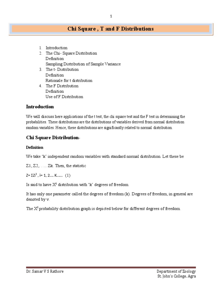 Chi-Square, T, and F Distributions Explained | PDF | Normal ...