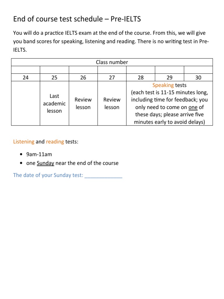 End of Course Tests - Schedule - l0 | PDF