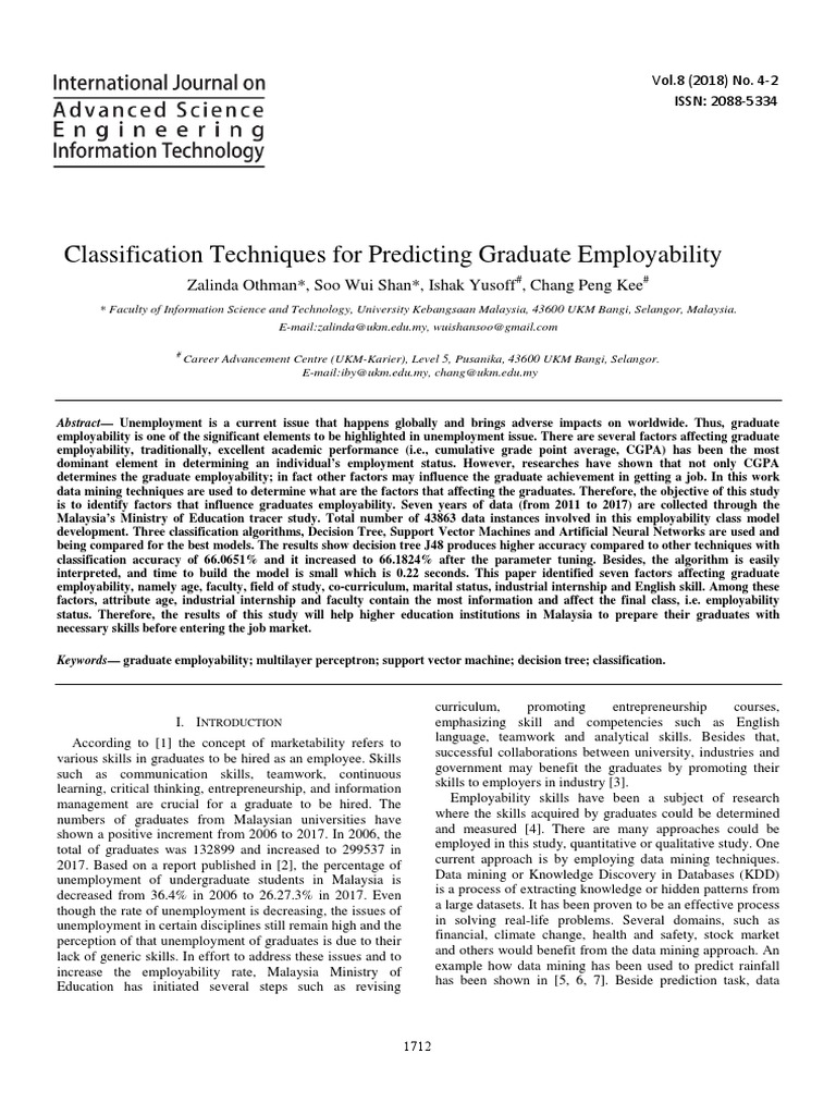 Classification Techniques For Predicting Graduate Employability | PDF | Receiver Operating ...