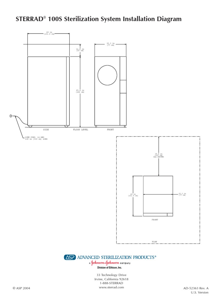 Sterrad 100S Sterilization System Installation Diagram: 40 in (101.6 CM ...
