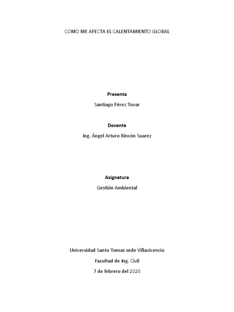 Santiago Perez Tovar | PDF | Calentamiento global | Cambio climático