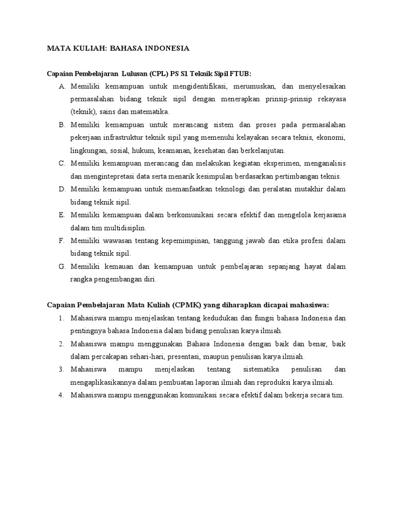 CPMK dan CPL dalam Bahasa Indonesia | PDF | Seni | Komputer